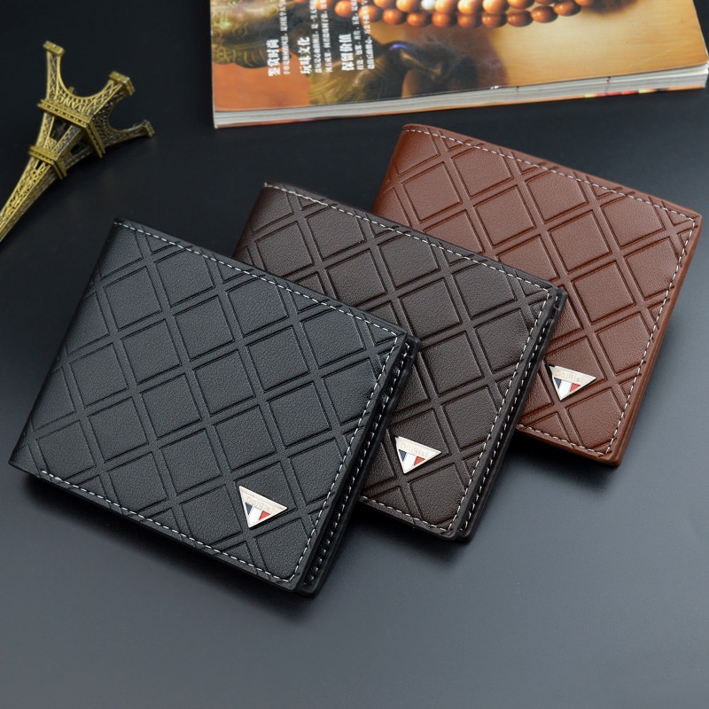 Men'S Wallet Men'S Short Youth Embossed Plaid Multi-Card Position Thin ...