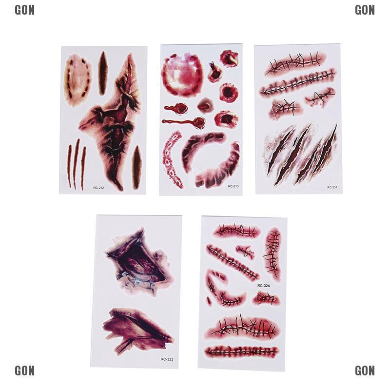 LOVE 5pcs halloween tattoo sticker cool temporary horror wound scar ...