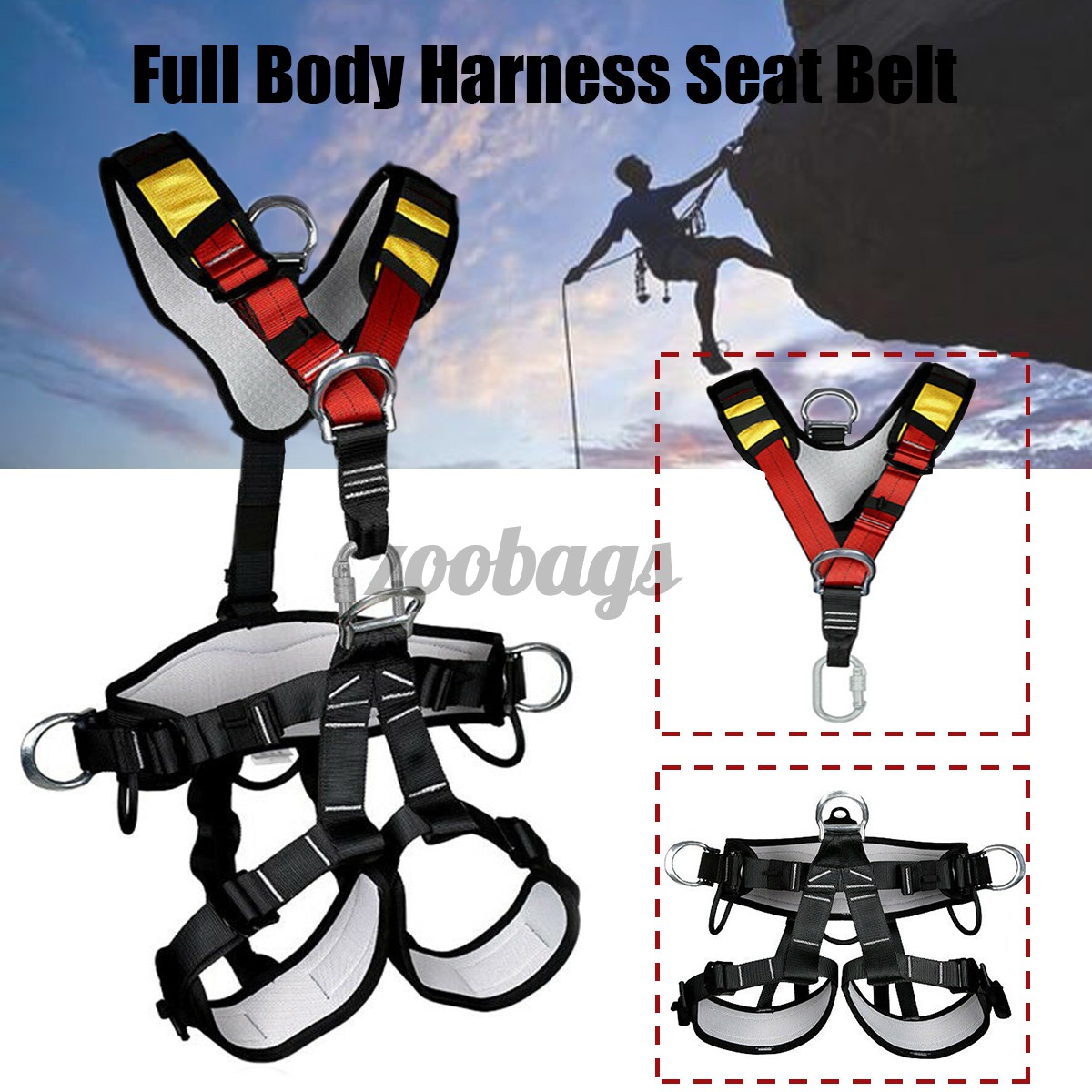 【ZOOB】Outdoor Full Body Safety Rock Climbing Tree Rappelling Harness ...