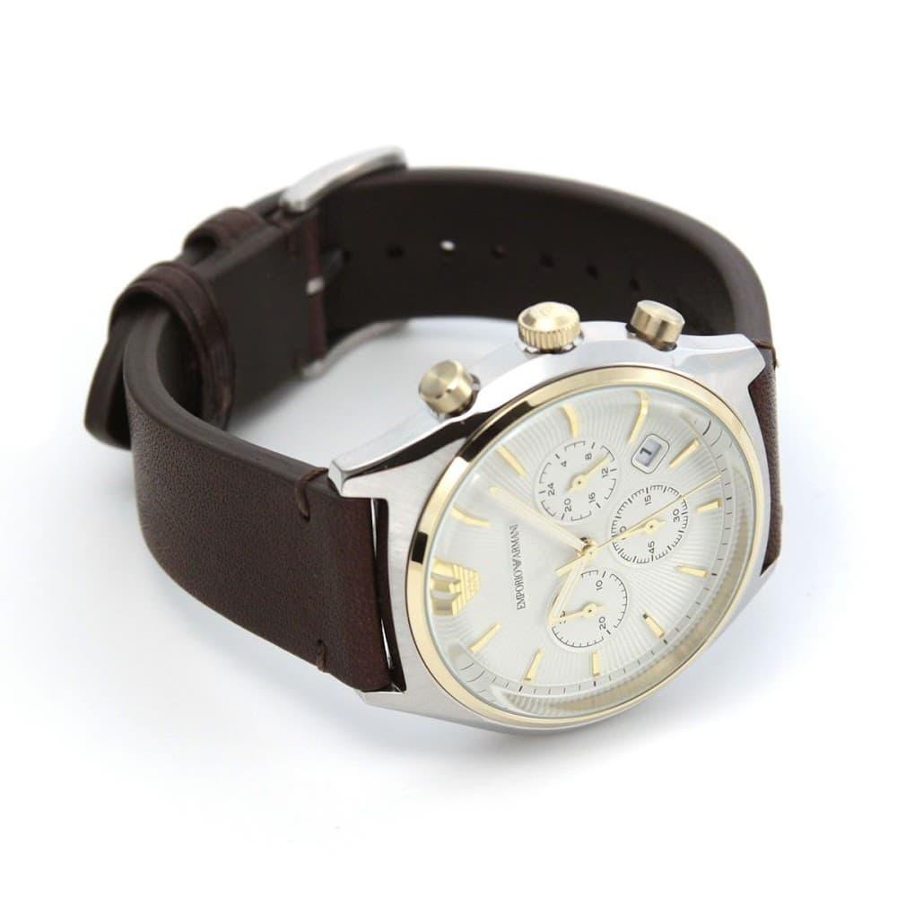 New [NEW] Emporio Armani Chronograph White 44mm Dial Brown Leather ...