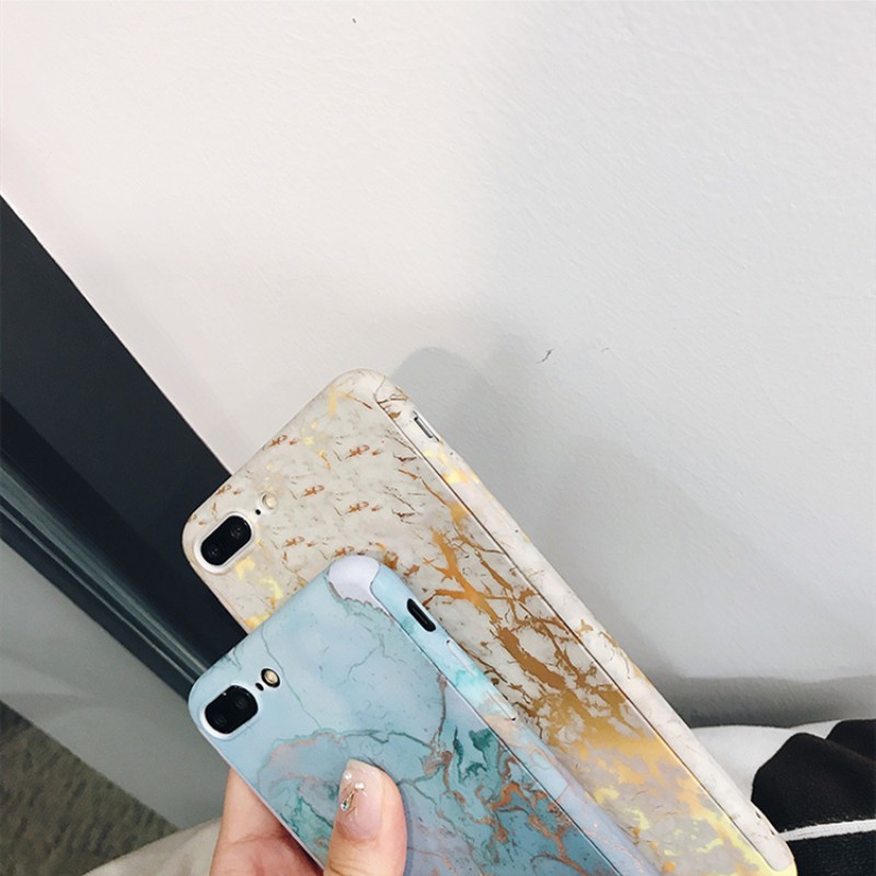 Full Body iPhone XS 5 5S SE 6 6S 7 8 Plus Marble Stone Glass 360 Degree ...