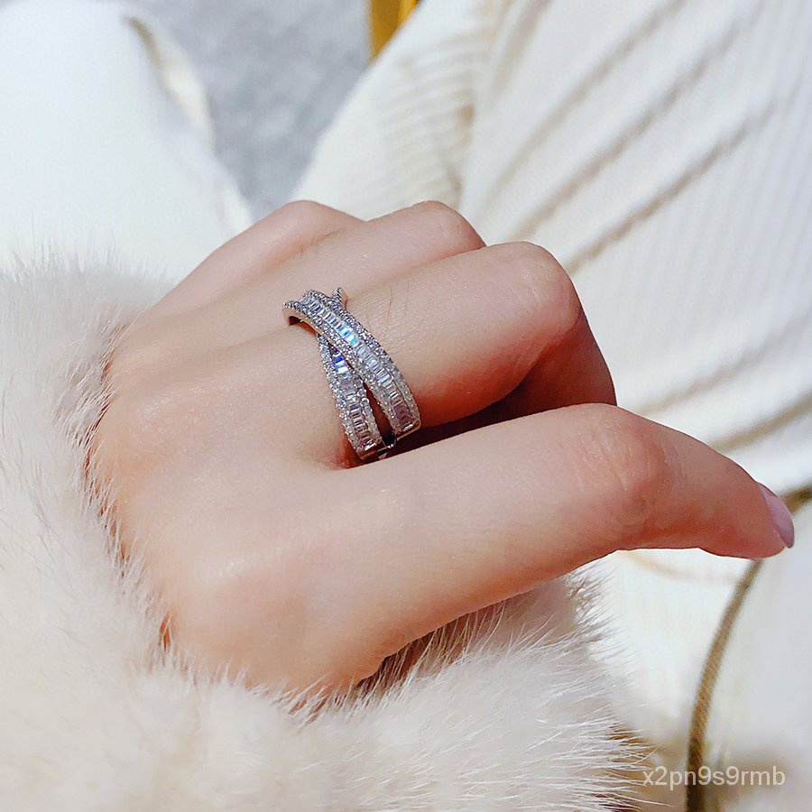 Luomansi Super Flash Full Diamond Double Ring Interlaced Ring S925 ...