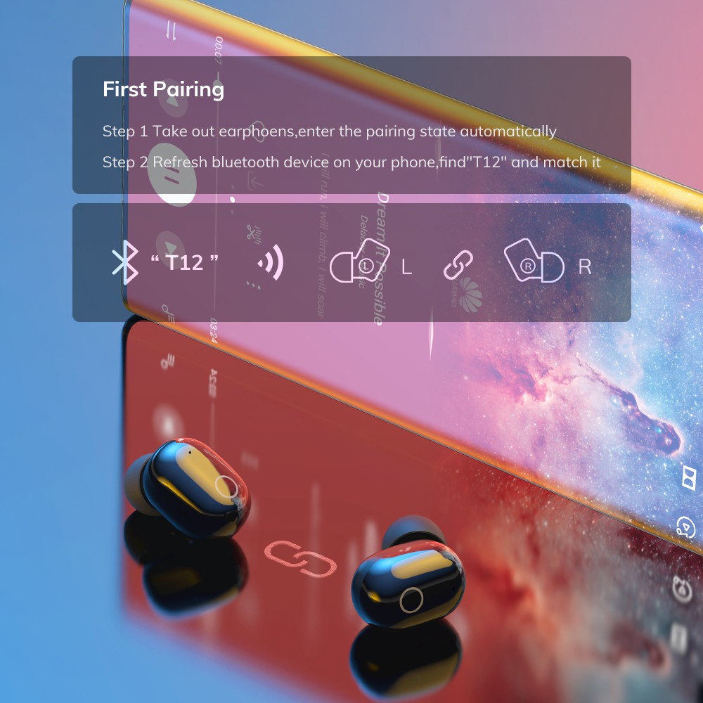 TOPK T12 Mini Wireless Bluetooth Earphone Stereo Surround Built-in Mic ...