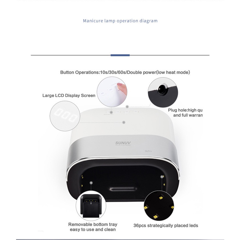 SUN3 โคมไฟอบเล็บเจล LED พร้อมหน้าจอ LCD กำลังไฟ 48 วัตต์ เครื่องอบเล็บ ...