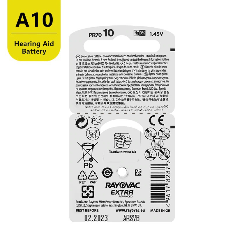 กล่องละ10แพ็ค60ก้อน [ของแท้100%พร้อมส่ง] ถ่านเครื่องช่วยฟัง RAYOVAC A10 (PR70) ถ่านกระดุม ถ่าน ...