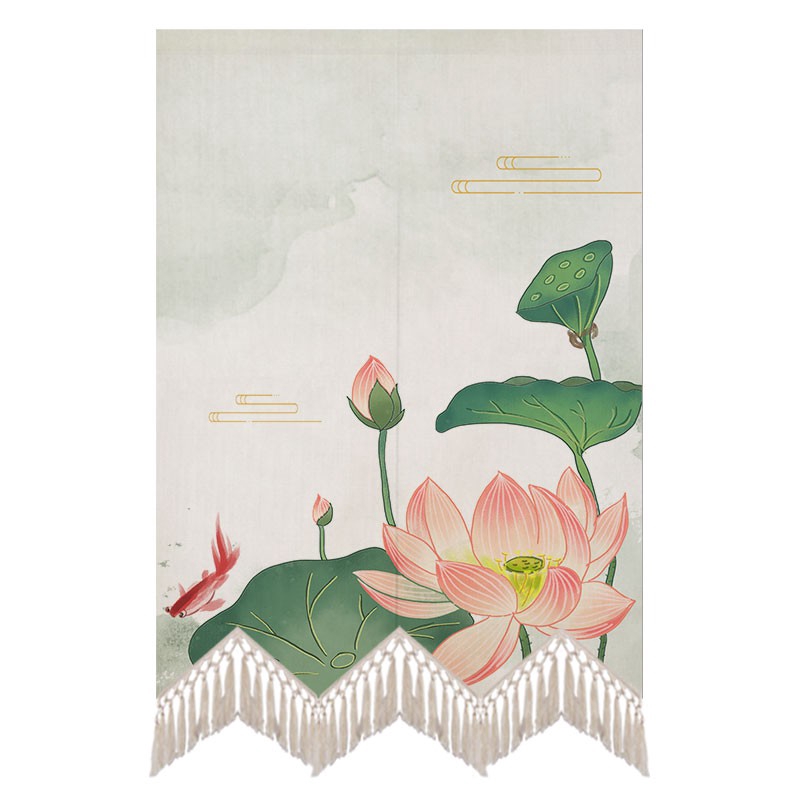 Japanese Noren Cotton Linen Fabric,Classical Lotus Printed Doorway ...