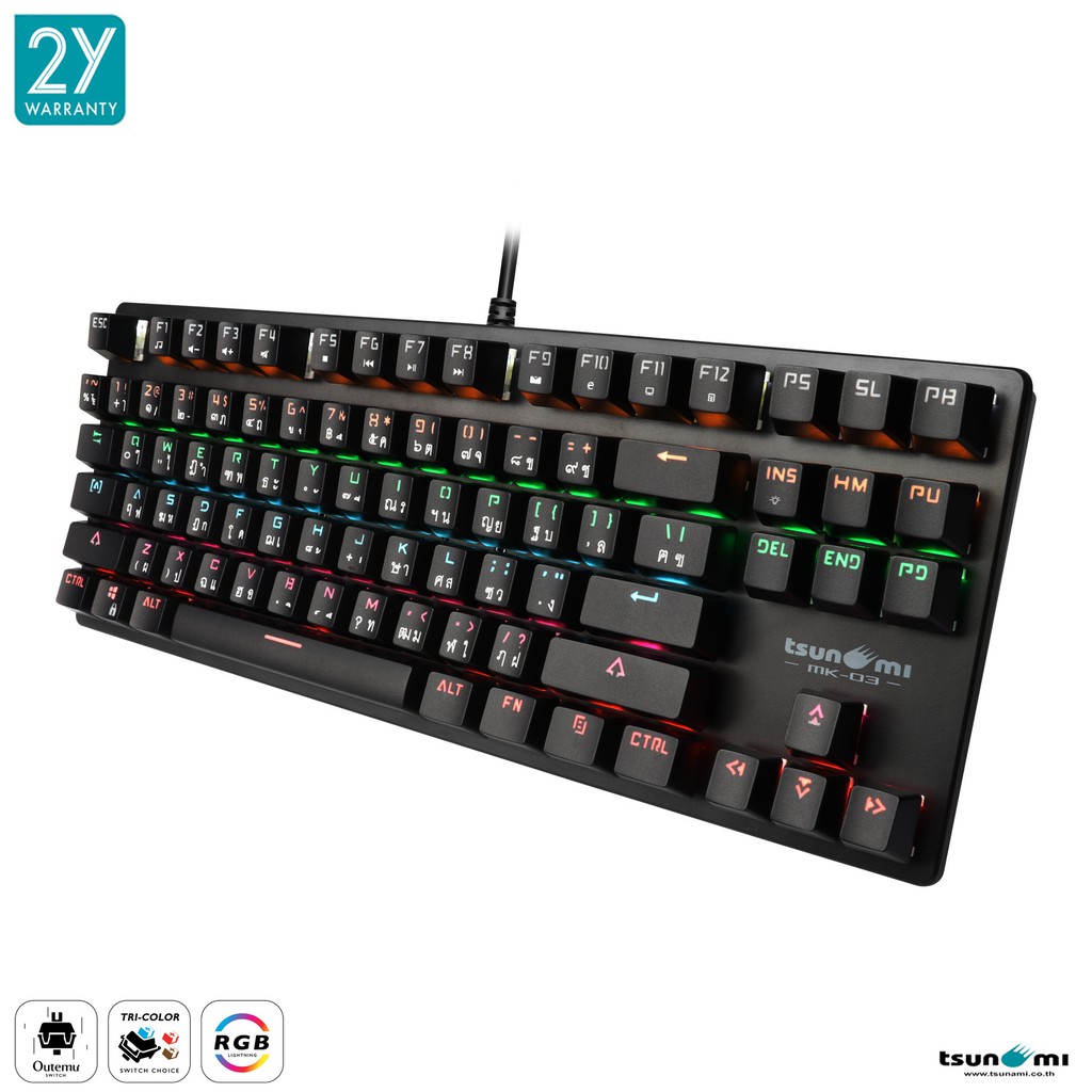 คีย์บอร์ดเกมมิ่ง Tsunami Outemu MK-03 87 Keys TKL Mechanical gaming ...
