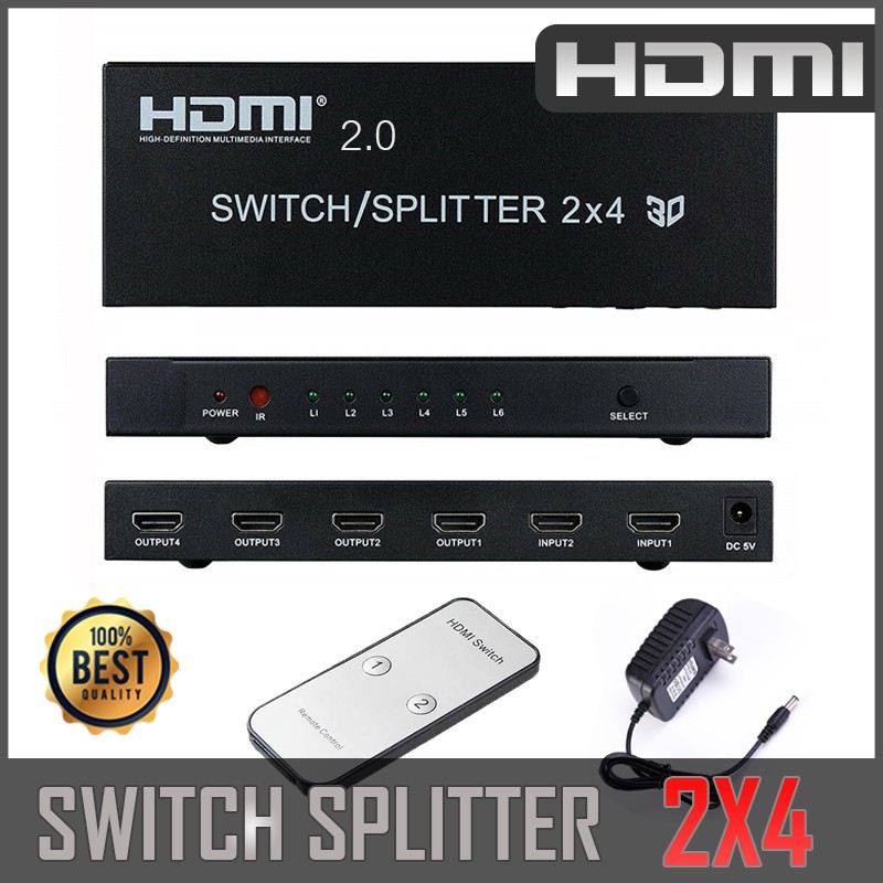 HDMI 2 In 4 Out 4K2K 3D 1080p HDMI Splitter 2x4 HD HDMI Switch Switcher ...