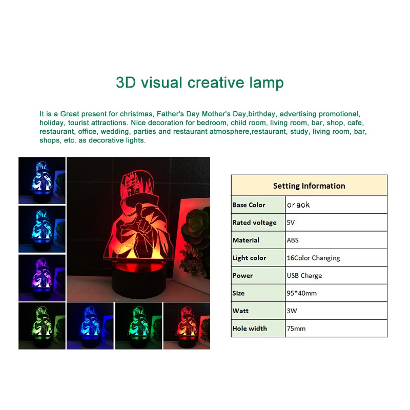 Naruto 3D Colorful LED Night Light Akatsuki Uchiha Itachi Sasuke Table ...