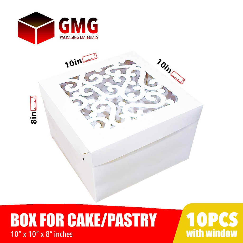 GMG Cake Pastry Box 10 X 10 X 8 inches w/ Window Decorative Design ...