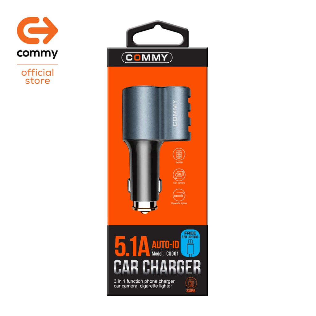 Commy Car ที่ชาร์จในรถ 5.1A เสียบพร้อมกัน Dual USB สายชาร์จ iPhone หรือ Micro สำหรับ Andriod ...