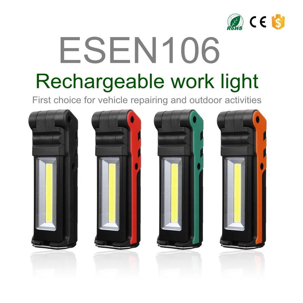 ☂USB แบบชาร์จไฟได้ COB ไฟ LED ทำงานไฟฉายหรี่ไฟแม่เหล็กโคมไฟตรวจสอบ Hook ...