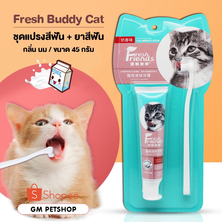 Fresh Buddy Cat แปรงสีฟันแมว ยาสีฟันแมว กลิ่นนม ทำความสะอาดช่องปาก ...