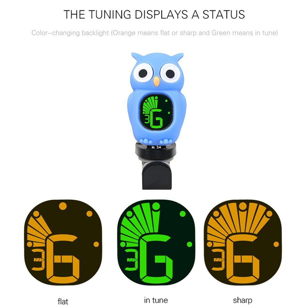 GM Cute Cartoon Owl Clip-On จูนเนอร์จอแสดงผล LCD สำหรับกีตาร์เบสโครเมี่ ...
