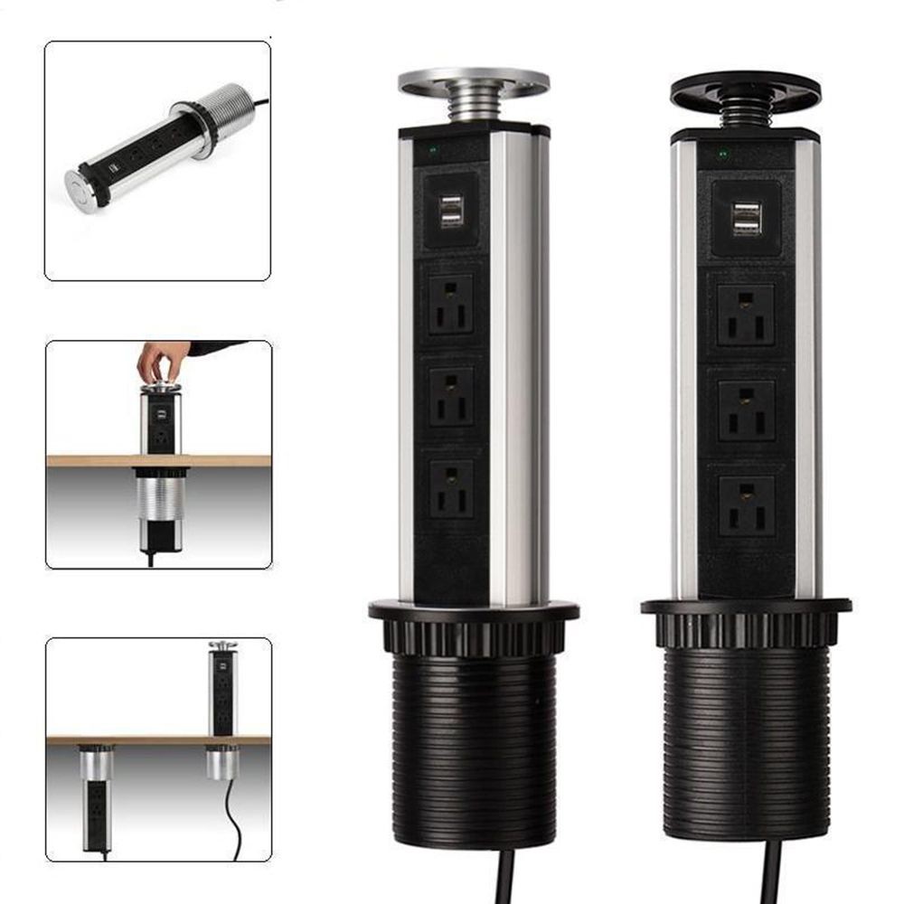 3 Plug Socket 2 USB Table Electrical Outlet Pull Pop Up Power Socket ...