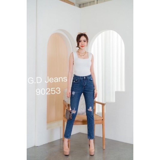 90253กางเกงยีนส์แฟชั่น(ผ้าไม่ยืด)ทรงบอยสลิมแต่งขาดเซอร์สวยแมทได้หลากหลายผ้านิ่มใส่สบาย - yuk ...