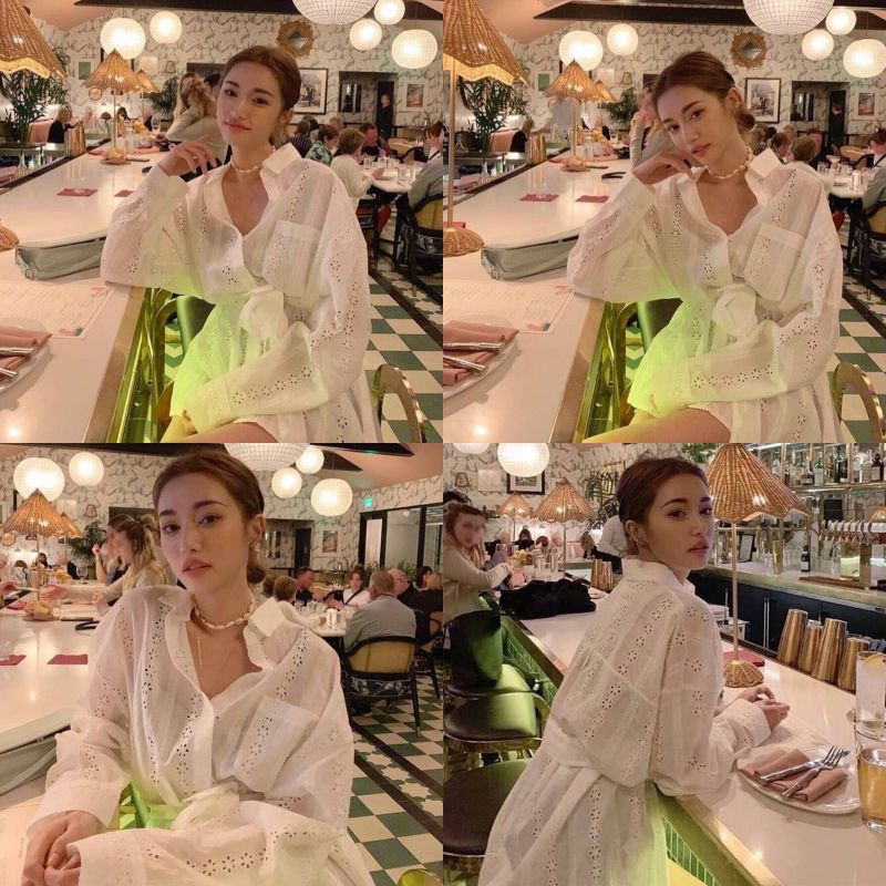 SHEENY เสื้อเชิ้ตฉลุลูกไม้โอเวอร์ไซส์ มีสายโบว์มัดเอวเพิ่มความเกร๋ ...