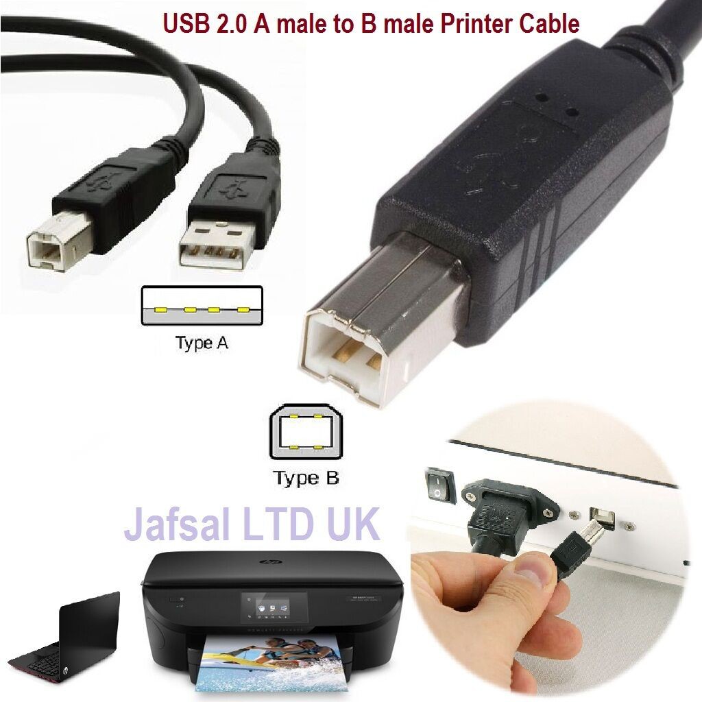 USB Cable Printer Lead A TO B High Speed 2.0 Epson Kodak HP LONG lot 1 ...
