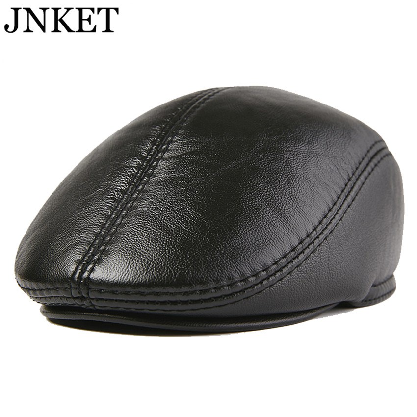JNKET New Autumn Winter Men Cowhide Peaked Cap Earflap Warm Cap Flat ...