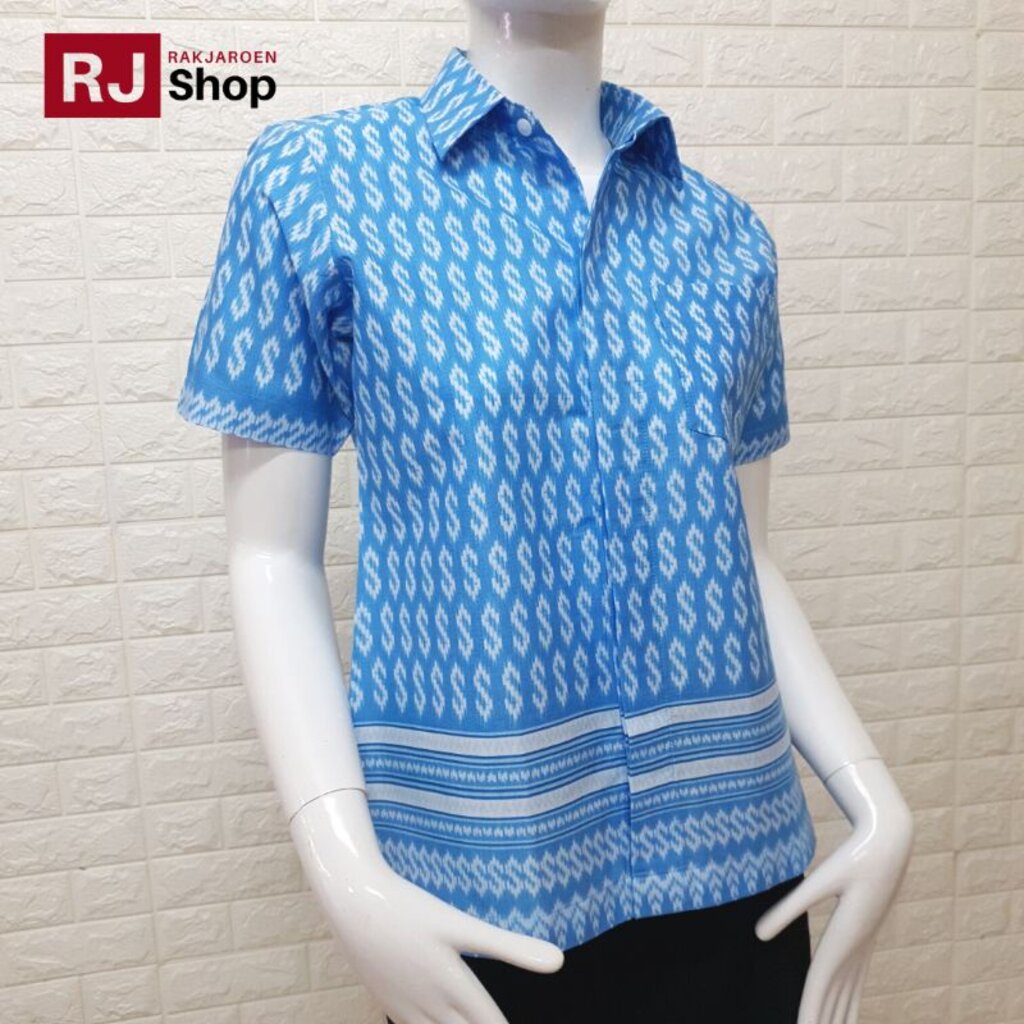 ไซส์ใหญ่สุด 56 นิ้ว เสื้อลายไทย ลายขอ 1 (ชายหญิง) - มีสาบปิดกระดุม ผ้าคอตตอน - banana.access ...