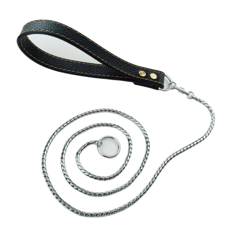 w2IN1 Dog Chain Collar Leash 304 Stainless Steel Dog Metal Collar Choke ...
