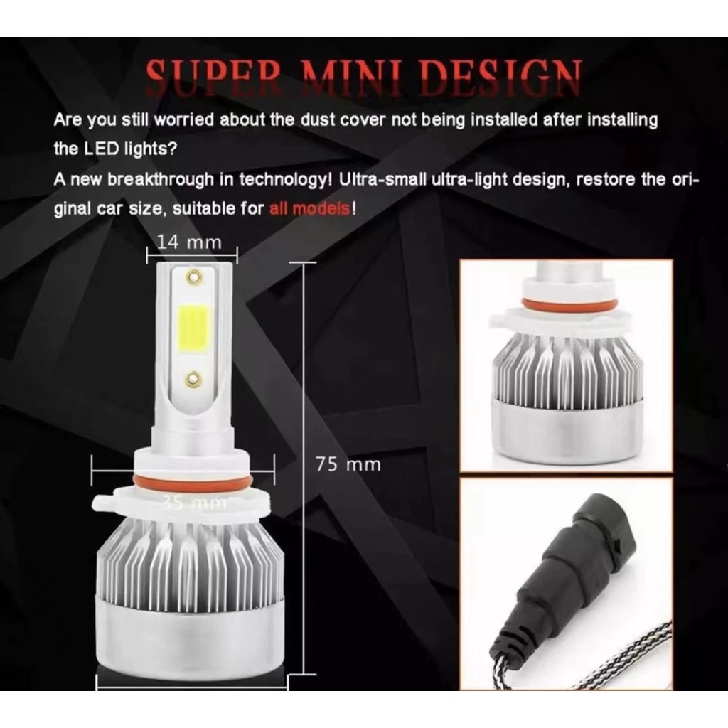 2PCS C6 LED Headlight H11 H8 H9 H9006 9005 H3 Car Headlight LED Bulb ไฟ ...