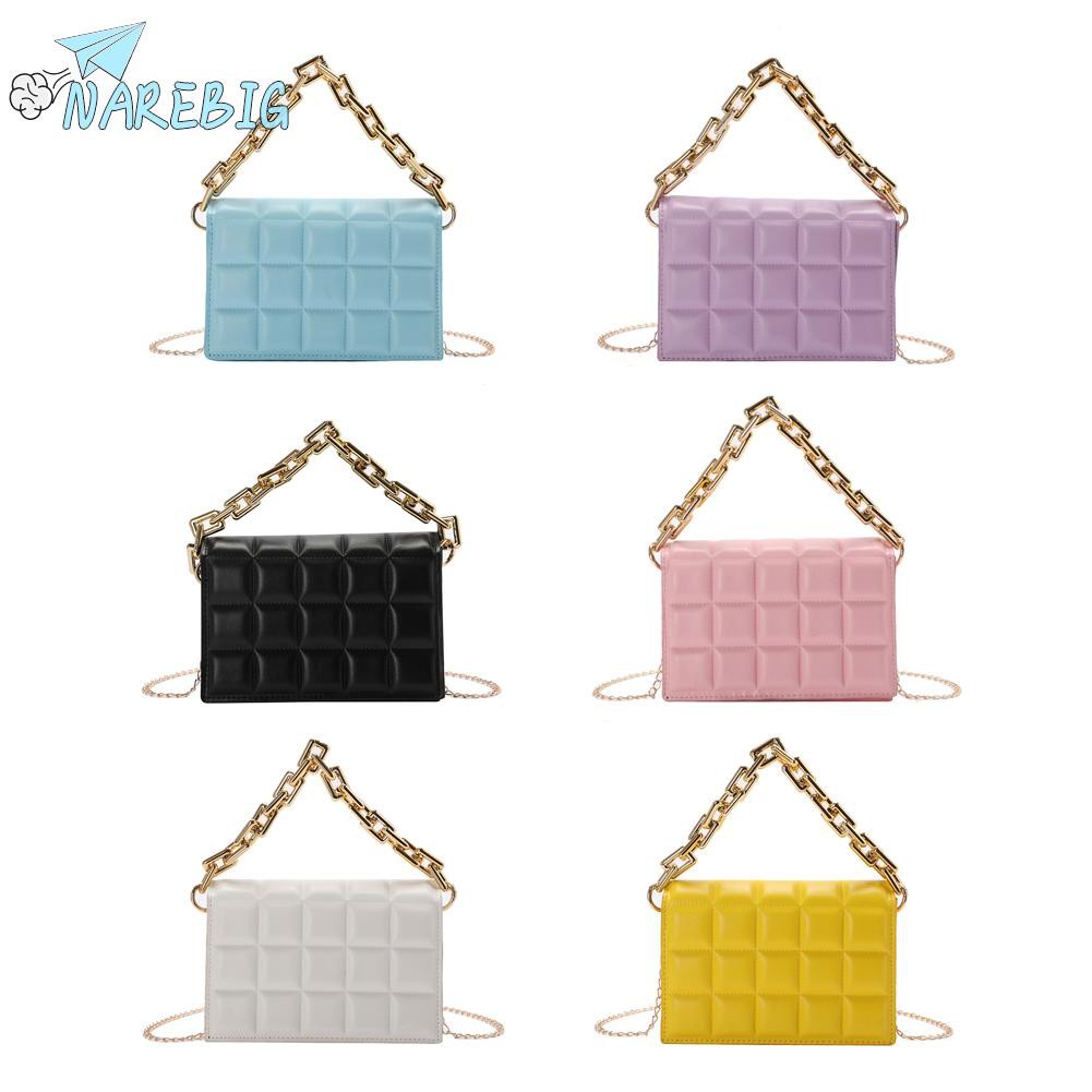 READY√Fashion Women Checker Pattern PU Messenger Bag Casual Thick Chain ...