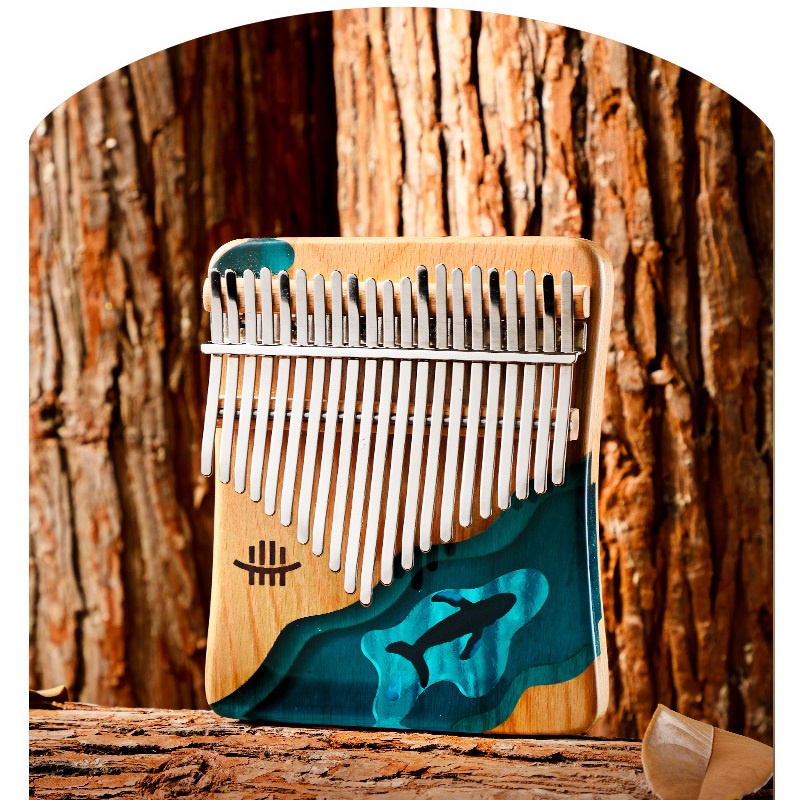 New 21 Keys Kalimba Epoxy Resin Thumb Piano Blue Ocean Whale Dolphin ...