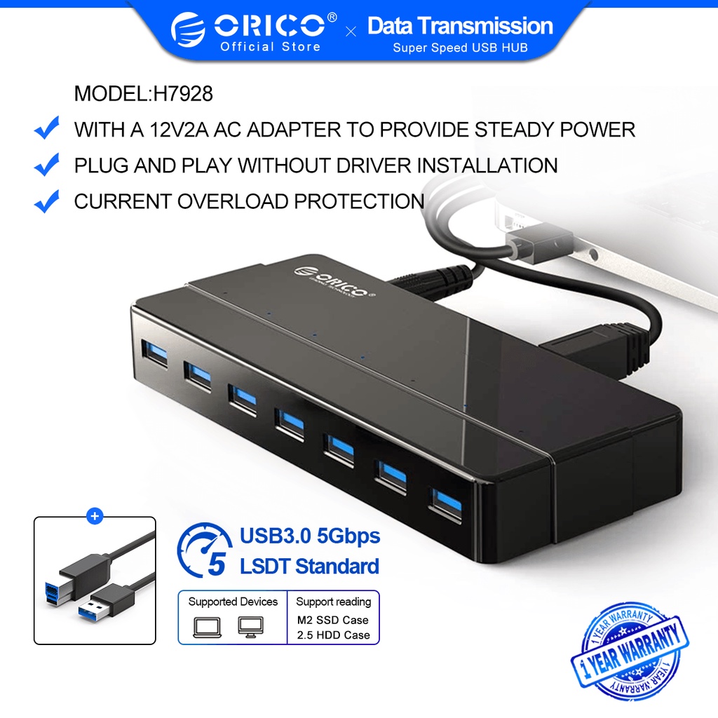 ORICO ฮับ usb 3.0 7 พอร์ต กับอะแดปเตอร์ 12 โวลต์ ตัวแยก usb otg สำหรับ ...
