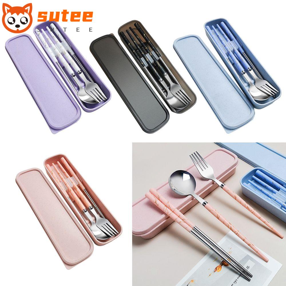 Sutee ชุดช้อนส้อม ตะเกียบ แบบพกพา ใช้ซ้ําได้ พร้อมกล่อง 3 ชิ้น ต่อชุด ...