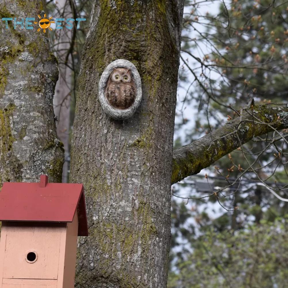 3D Tree Hole Owl Statue Hanging Art Resin Crafts Home Garden Festival ...