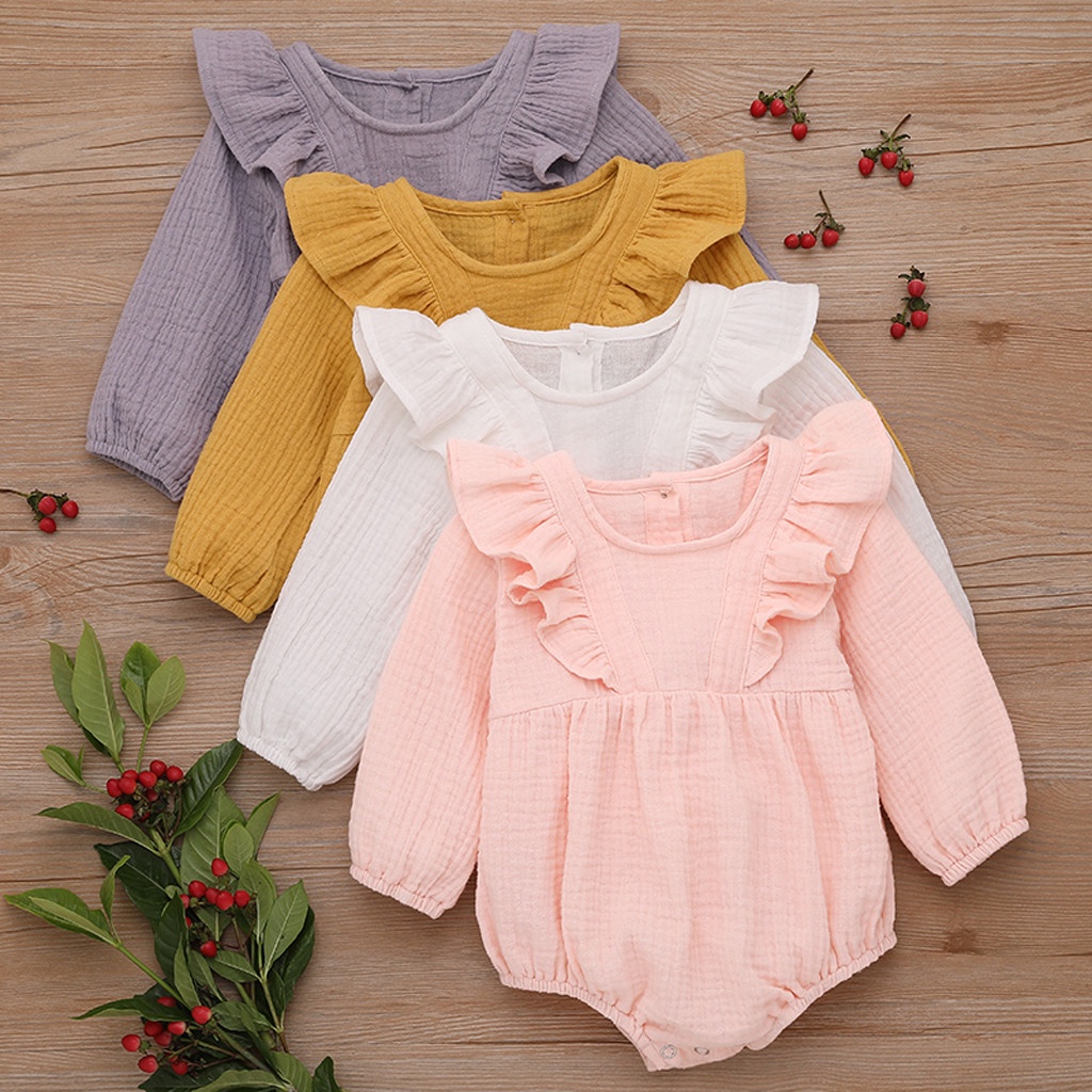 Baby Girls One Pieces Clothes Newborn Spring Autumn Long Sleeve Baby Bodysuits Ruffles Infant ...