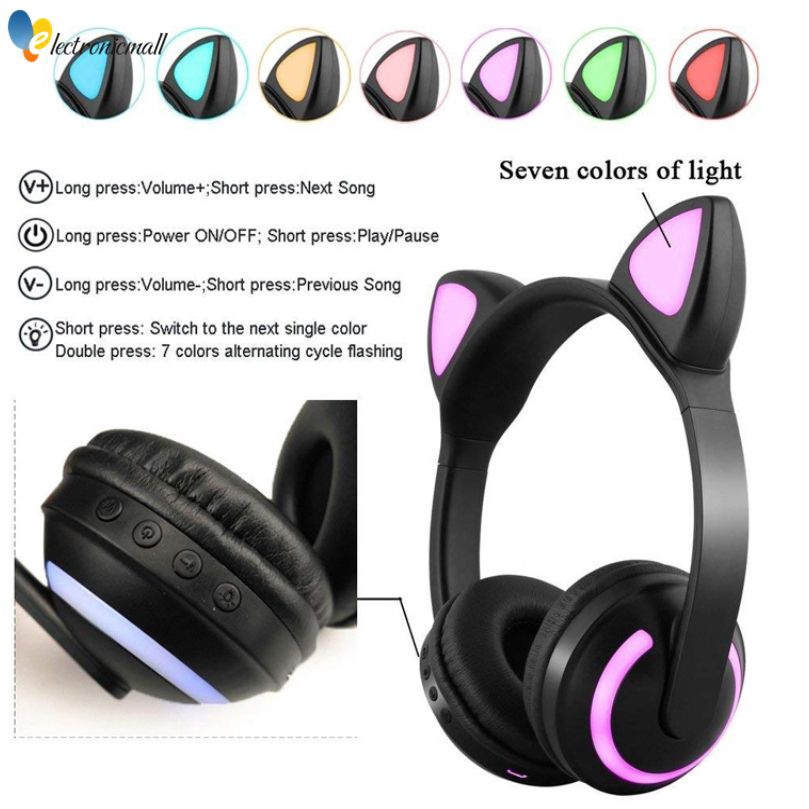 COD ZW-19 Cat Ear Headset Bluetooth Headset Colorful Light Folding ...