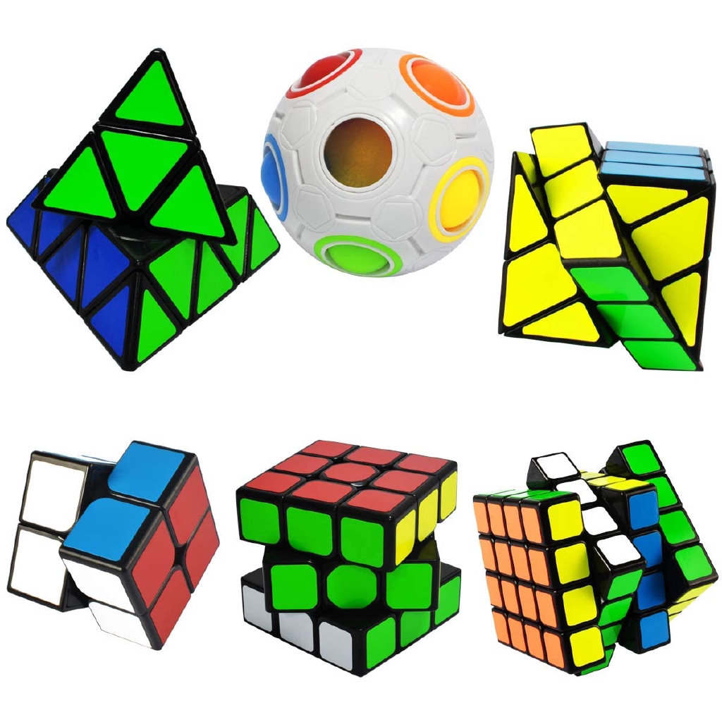 XIAORUI Rubix Cube Set, 6 Pack Speed Cubes Pyraminx + 2x2 + 3x3 + 4x4 + Magic Rainbow Ball ...