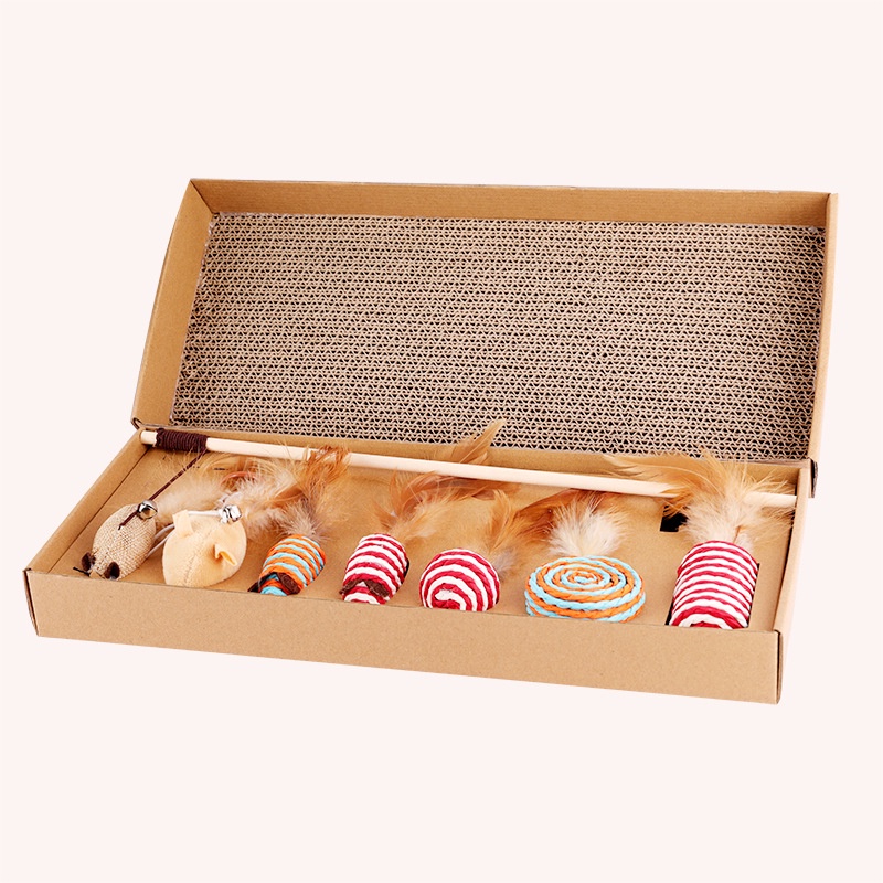 Cat toy set combination cat scratching board seven-piece set bells ...