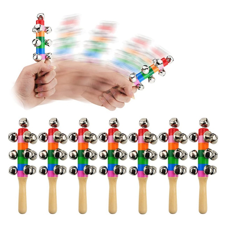 7 Pcs Wooden Hand Bells Rainbow Jingle Bells Stick Handle Musical ...
