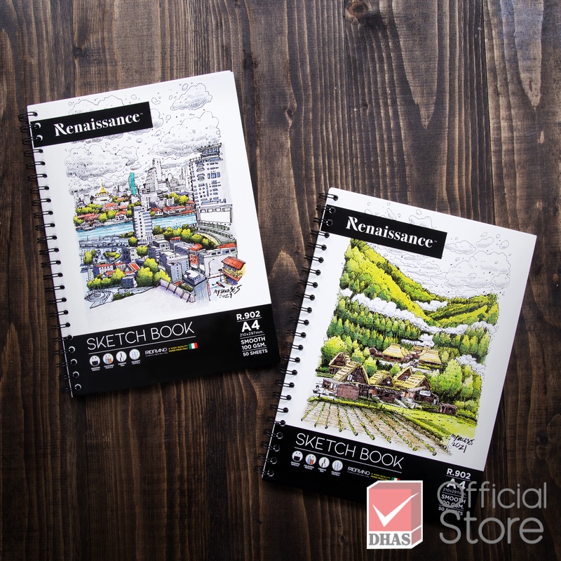 Renaissance สมุดวาดรูป สมุดสเก็ตซ์ R-902 A4 100G 50SH คละลายปก จำนวน 1 ...