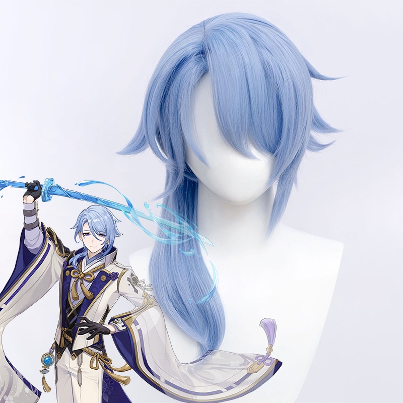 cosวิกผมAyato Cosplay Synthetic Wigs Genshin Impact Kamisato Clan Blue ...