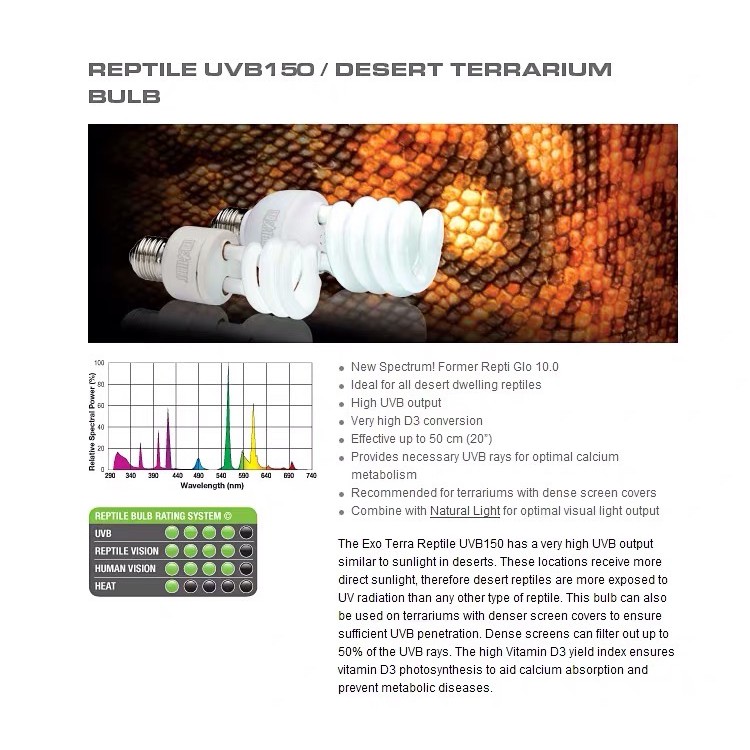 Exo Terra -Reptile UVB150-UVB200 25W หลอดไฟ UVB150-UVB200 25วัตต์ - reptileworld - ThaiPick