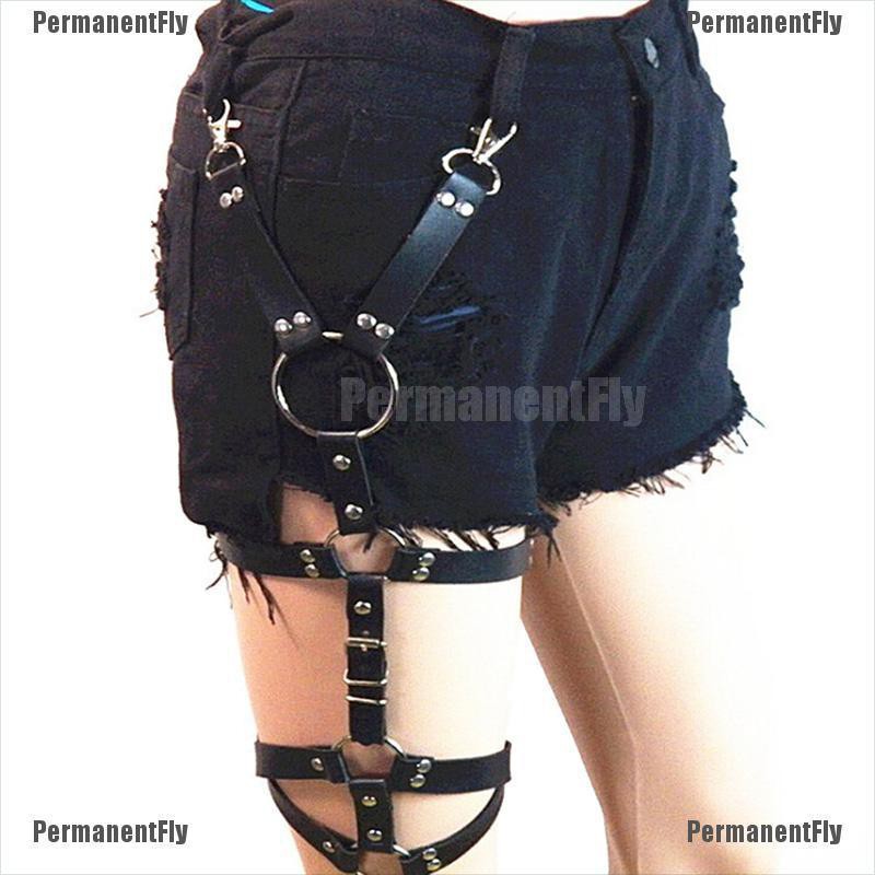 Permanentfly Women Faux Leather Body Harness Garter Binding Belt Strap