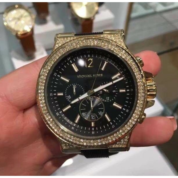 Michael Kors Mk8556 Three Eyes Chronograph Fashion Classic Black Gold ...