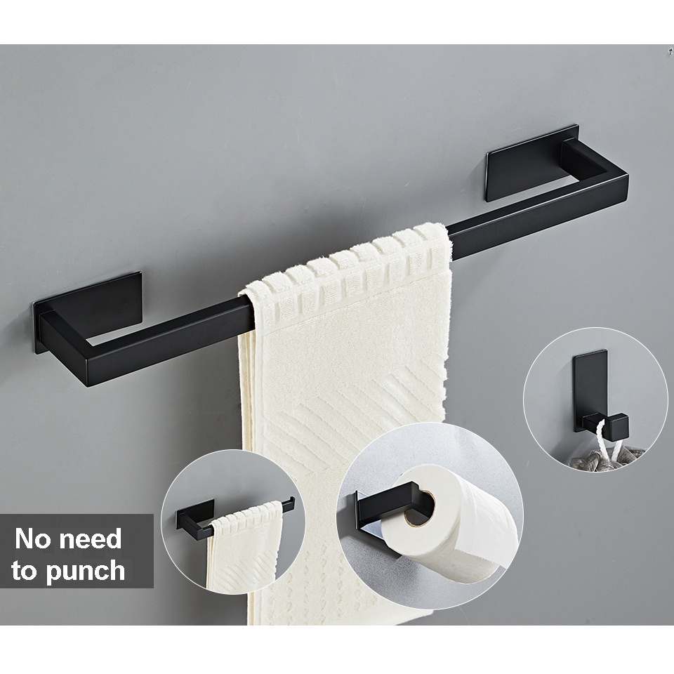 ห้องน้ำอุปกรณ์เสริมBathroom Hardware Set Black Robe Hook Towel Rail Bar ...