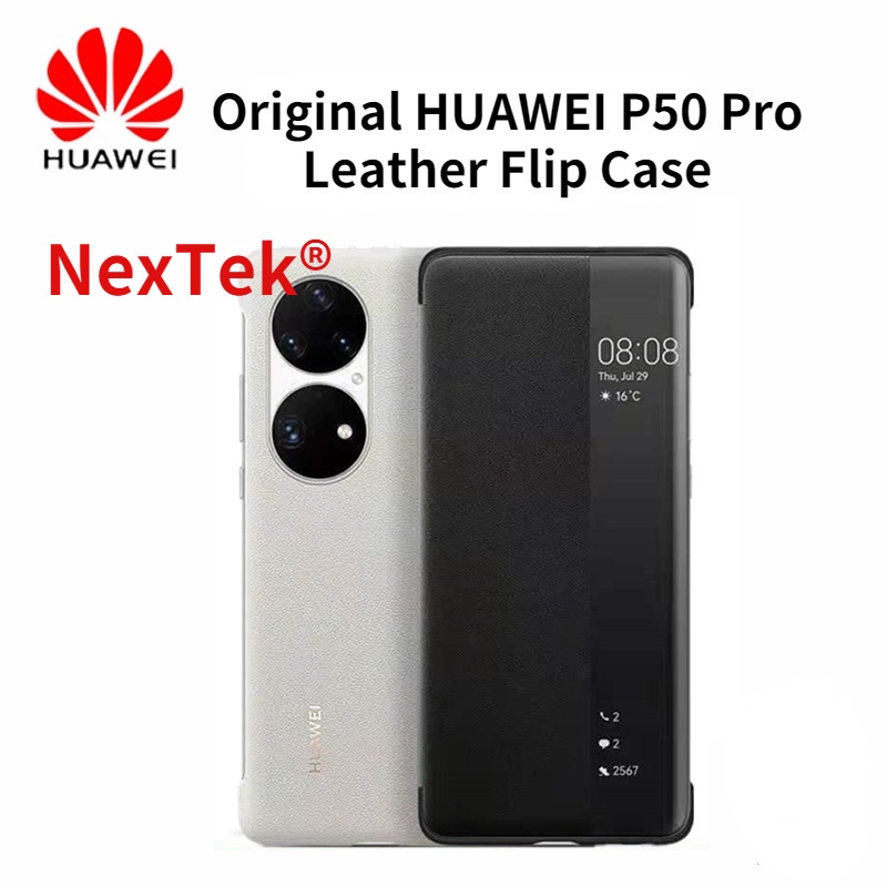 แท้100% HUAWEI P50 Pro P50 Leather Flip Case Window Smart View Flip Cover Sleep Wake Up ...