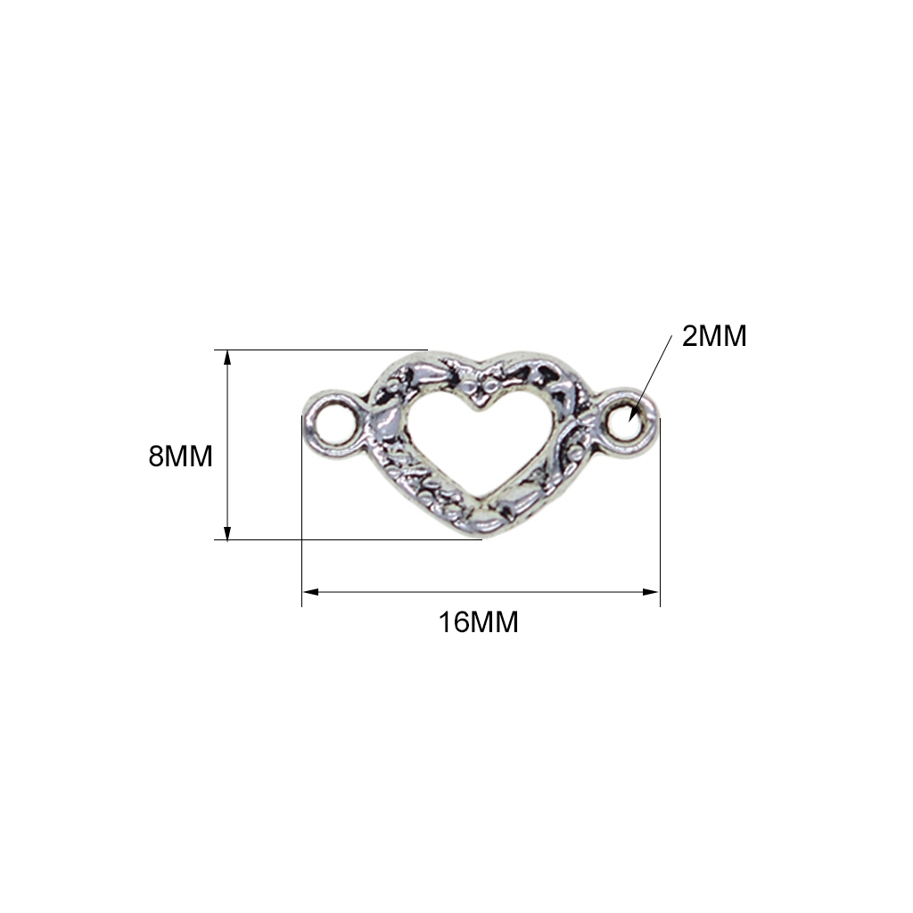 100 Antique Sliver Alloy Heart Connector Charm for Bracelet Neckalce ...