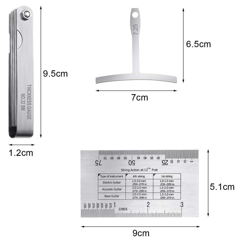 Luthier Tools Set wtih Guitar Neck Notched Straight Edge Feeler Gauge ...