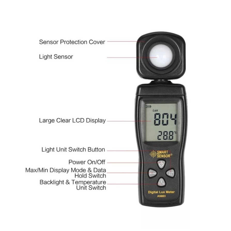 พร้อมส่ง SMART SENSOR AS803 เครื่องวัดแสง Digital Lux Meter แถมฟรีถ่าน ...