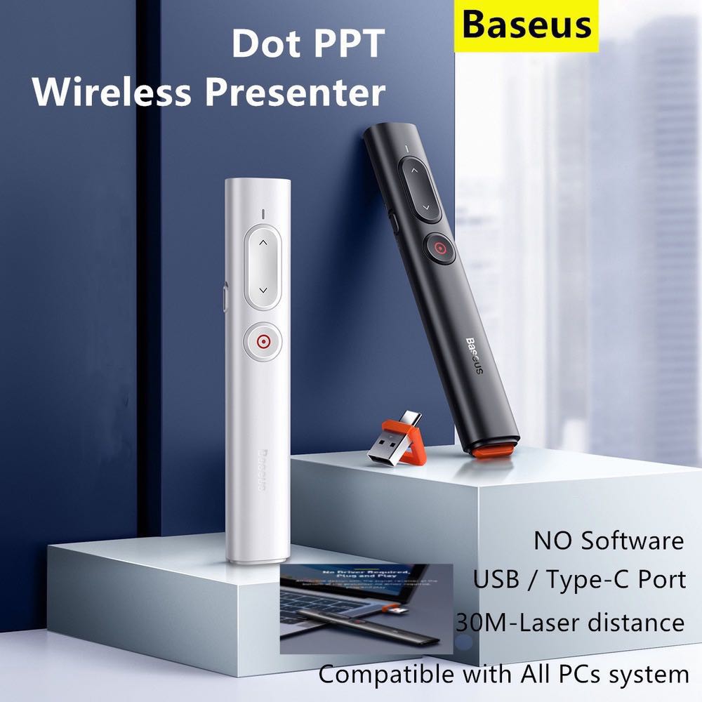 Baseus รีโมทพรีเซนไร้สาย Type c USB Wireless Remote Control Presentation Laser Pointer PPTU104 ...