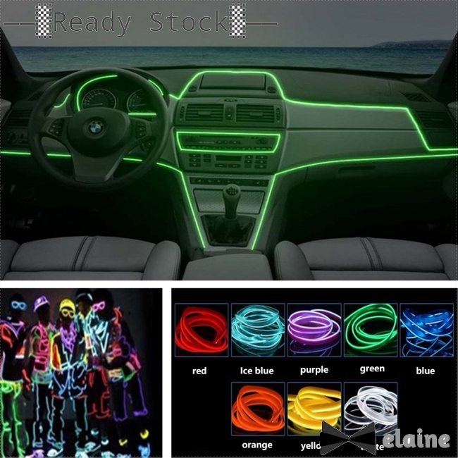5M Flexible Neon Light Car EL Wire Rope Tube LED Strip Waterproof Party ...