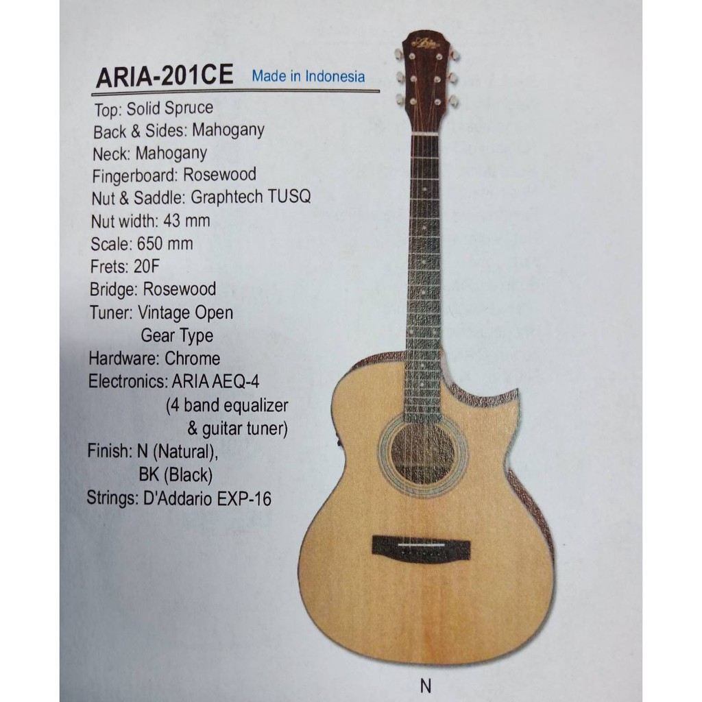 ARIA-201CE กีตาร์โปร่งไฟฟ้า TOP SOLID SPRUCE - bngmusicthailand - ThaiPick