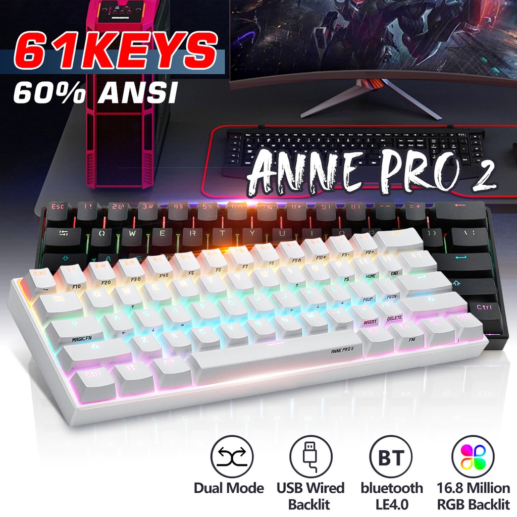 ANNE PRO 2 Gateron คีย์บอร์ดเกมมิ่ง เชิงกล บลูทูธสวิตช์ เสียบ USB RGB 61 ปุ่ม - electronicsbuy ...